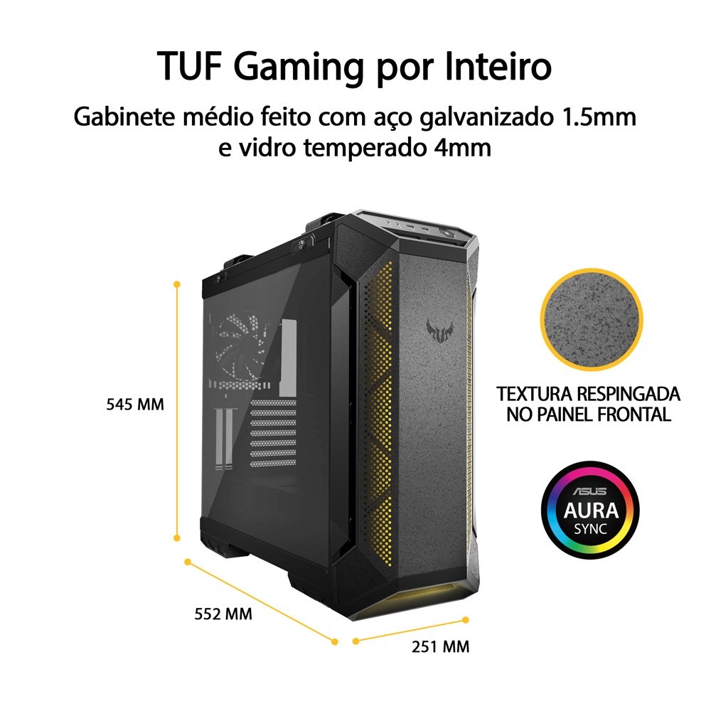 Gabinete Gamer Asus Tuf Gaming Gt501 Mid Tower Aura Sync Rgb Com Fan Lateral Em Vidro