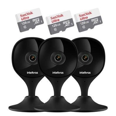Kit 3 Câmeras Wi-fi Imx Black Mibo Intelbras + Sd 128GB Ultra. | KaBuM!