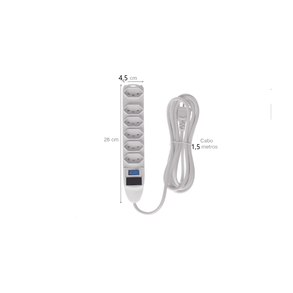 Extensao Eletrica Regua, 6 Tomadas, Filtro Linha, Fusivel 1,5m | KaBuM!