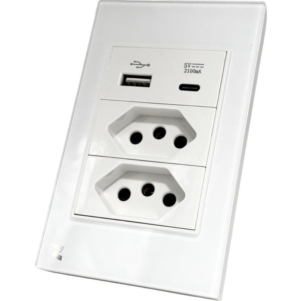 Tomada Dupla Usb Tipo C 4x2 Vidro Temperado